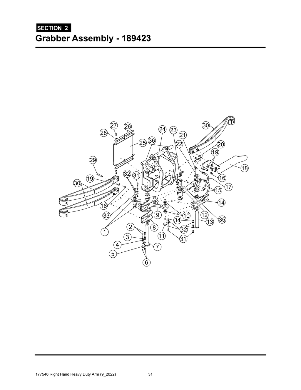 Section 2 - Grabber Assembly - 189423 - Heavy Duty RH Arm